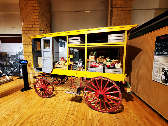 All aboard the produce express! This colorful cart is a reminder of simpler times when "fast food" meant catching up to the veggie wagon.