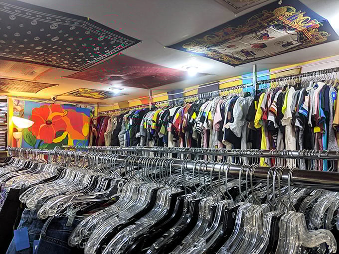 Welcome to the rainbow room! This color-coded clothing paradise would make Marie Kondo's head spin with joy.