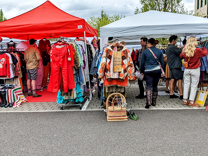 Technicolor dream coats and more! This clothing booth is a rainbow explosion of vintage style. Time to channel your inner fashion icon!