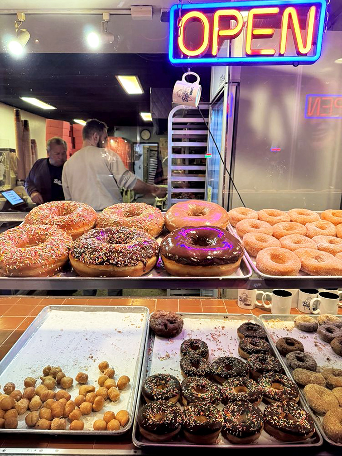 Donut nirvana achieved! From sprinkles to glazed, Bob's selection is a sweet tooth's dream and a dieter's delightful nightmare.