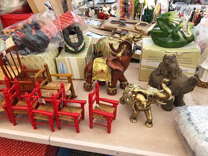 Elephant parade or home decor heaven? These pachyderm figurines and miniature chairs are ready to add whimsy to any living room safari.