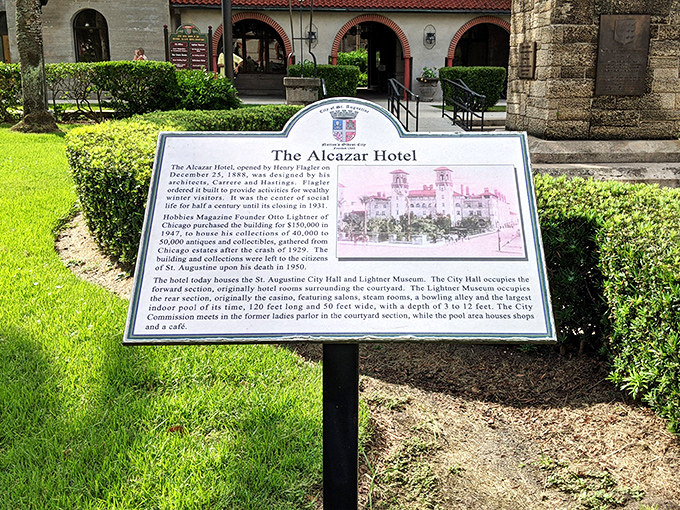 History lesson or treasure map? This sign holds the keys to unlocking the secrets of the Alcazar Hotel. X marks the spot!