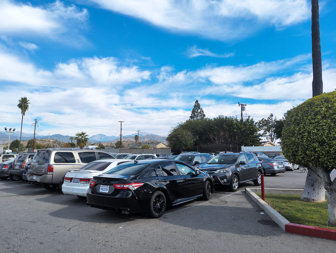 Parking lot or impromptu car show? With these rides, you might mistake this thrift store for a luxury dealership.