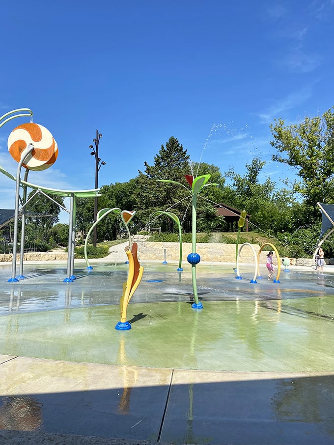 Splash pad spectacular! It's like a carwash for kids, minus the air freshener tree at the end.