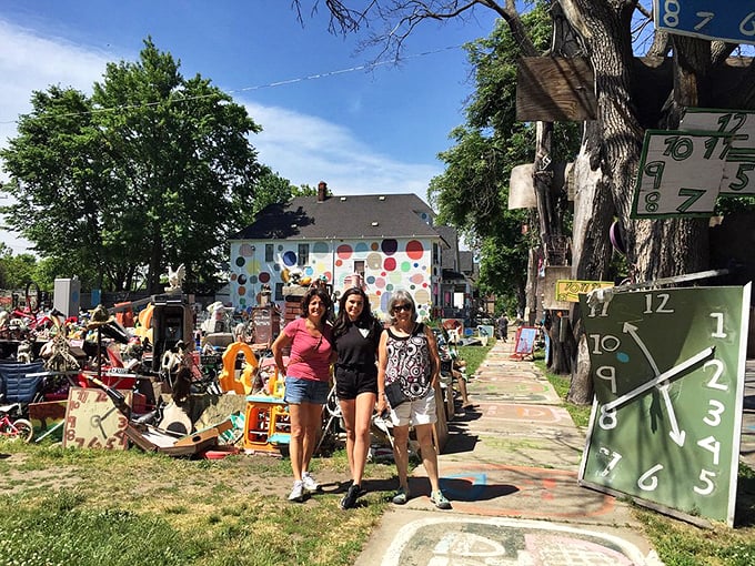 Smile, you're on candid camera! These visitors are clearly enjoying their stroll through this unconventional outdoor museum.