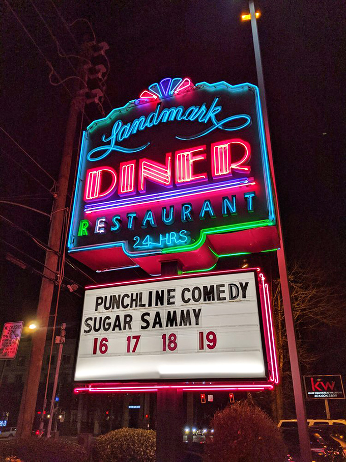 Landmark Diner: Atlanta's 24/7 beacon of hope! Where neon dreams and comfort food schemes come true any time of day.