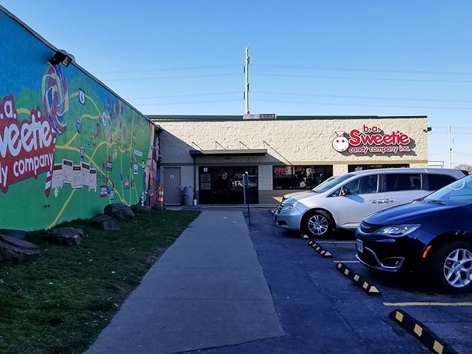 Sweeties: The candy warehouse of your dreams! This unassuming exterior hides a sugar-coated wonderland that would make Willy Wonka jealous.
