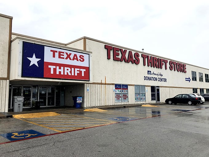 Texas Thrift: Where the Lone Star State's cast-offs find new love! This facade is as bold as a rodeo cowboy.