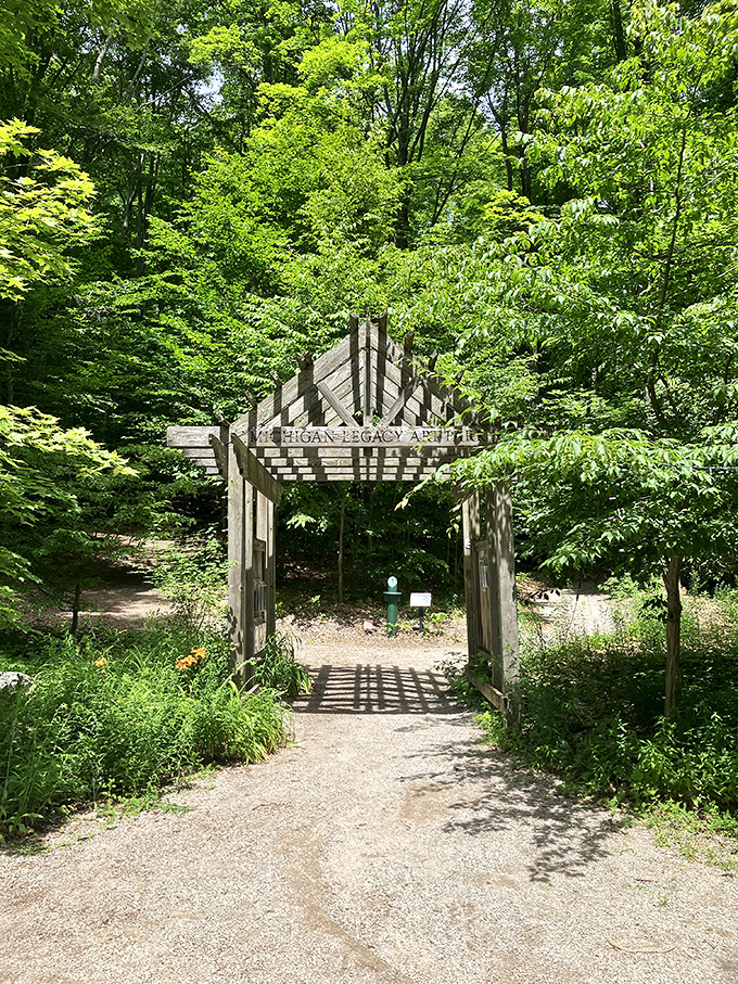 Nature's art gallery! Spot the sculptures peeking out from the foliage like shy forest creatures.