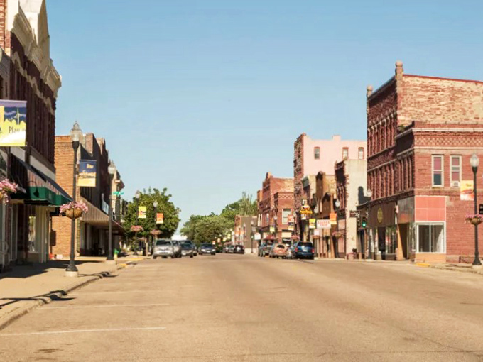 Storefronts add a cheerful touch to the historic downtown. Pipestone's Main Street is a delightful blend of past and present.