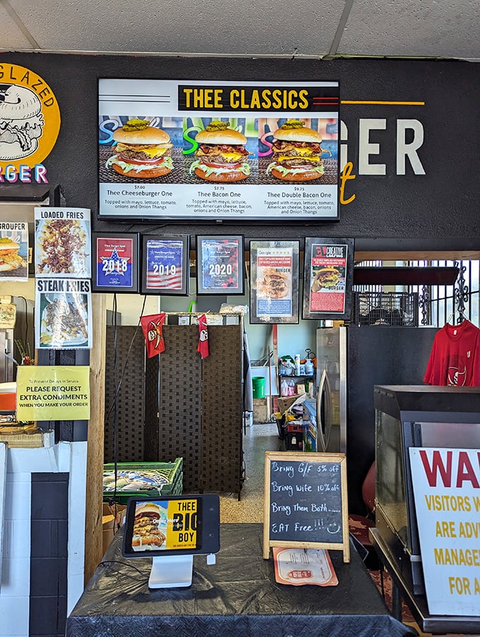 Where burger dreams come true! This counter is like the pearly gates of patty paradise. Step right up and place your order!