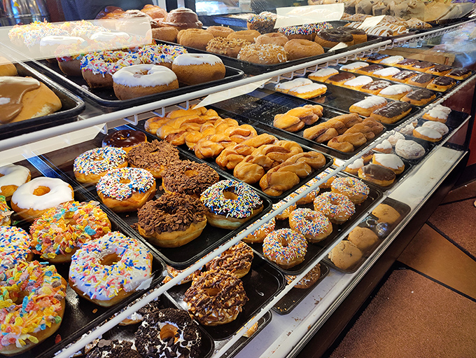 Donut nirvana! Roy's display case is a kaleidoscope of sweet temptation. It's not a question of if, but how many you'll try.