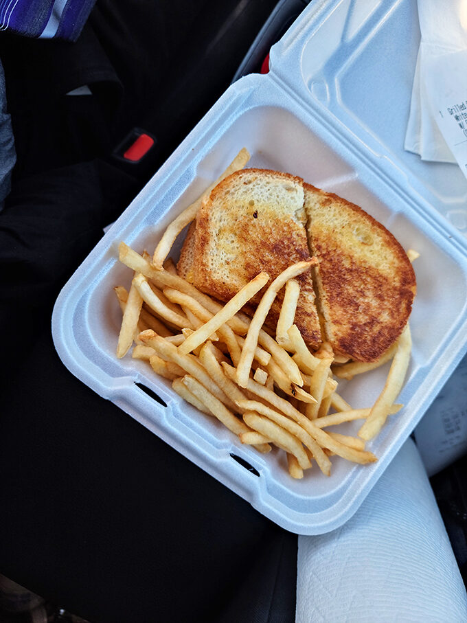 Grilled cheese perfection! Golden-brown, crispy on the outside, gooey on the inside &ndash; it's like a warm, cheesy hug on a plate.