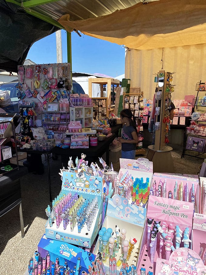 Unicorn pens and kawaii overload! This booth is a tween dream come true, where Lisa Frank meets Hello Kitty in a sparkly, pastel wonderland.