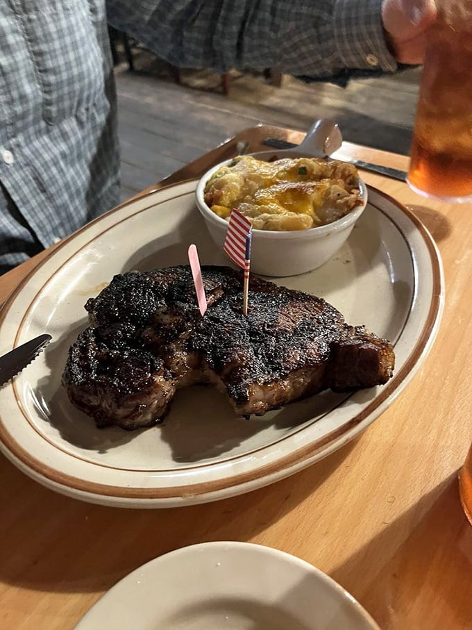 A ribeye that's a work of art, a twice-baked potato that's twice as nice, and sides that refuse to be sidelined.