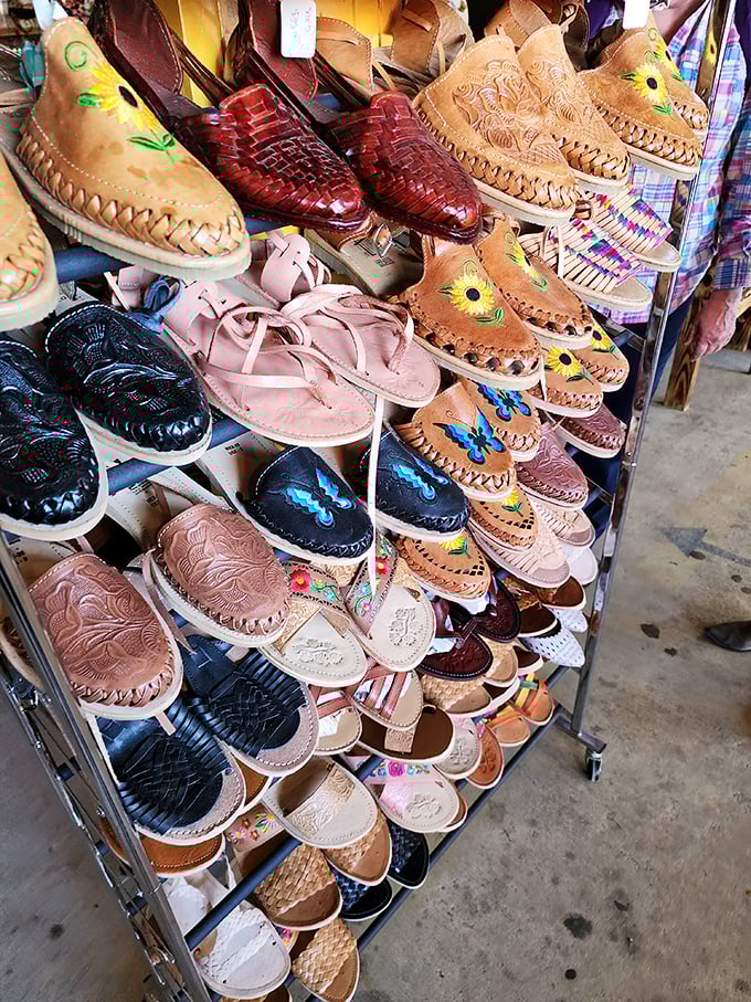 If Cinderella had a flea market, this would be her shoe department. From moccasins to wedges, there's a slipper for every foot fairy tale.