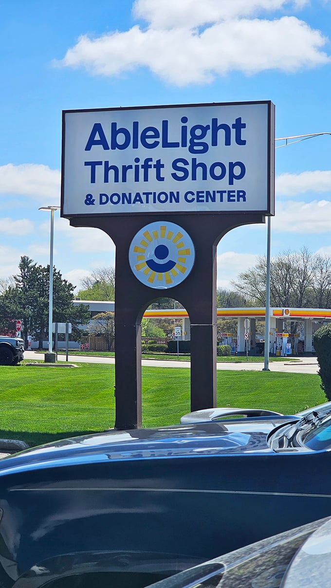 The beacon of bargains shines bright! AbleLight's sign promises a world of thrifty delights and feel-good shopping.