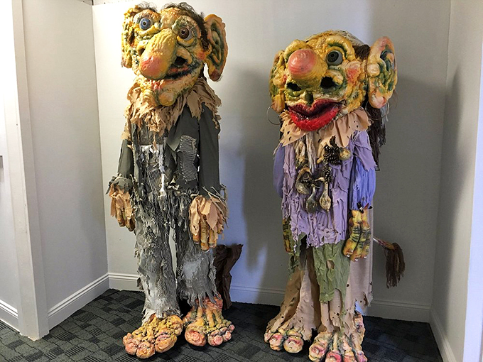 Meet the guardians of Troll-topia! These life-size statues are what happen when Jim Henson meets Tim Burton at a hair salon.