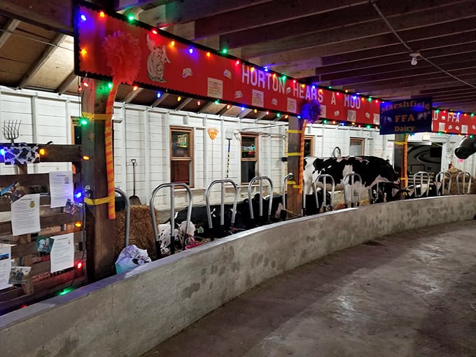 "Horton Hears a Moo!" This festive stall setup brings a touch of whimsy to the barn, proving that cows appreciate a good theme party too.