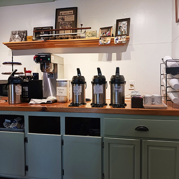 The coffee station stands ready for service &ndash; because what's a perfect donut without its perfect liquid companion?