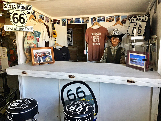 End of the trail, beginning of memories! This gift shop corner is where Route 66 meets retail therapy, with a dash of roadside kitsch.
