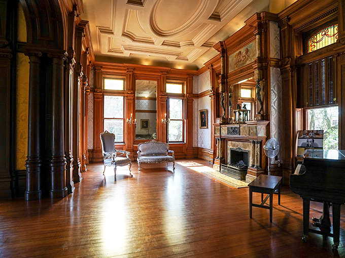 "Cozy corner or command center?" This fireplace area exudes warmth and authority, perfect for plotting world domination or enjoying a good book.