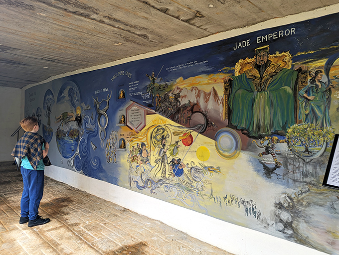 The Jade Emperor mural: where Eastern mythology meets Western road trip. It's a visual journey that'll make your Instagram followers green with envy.