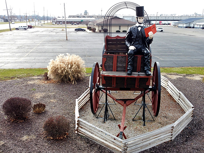 From emancipator to navigator, Lincoln's taking the scenic route through Illinois. Who knew presidential road trips could be so... wooden?