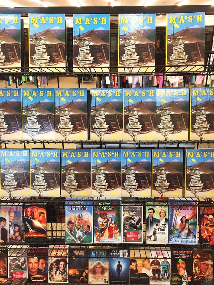 MAS*H marathon, anyone? This wall of VHS tapes is a time capsule of binge-watching before Netflix made it cool.