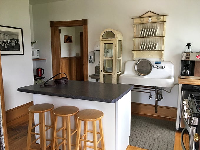 Breakfast bar or time machine? This quaint kitchen corner serves up a heaping helping of nostalgia with a side of modern convenience.