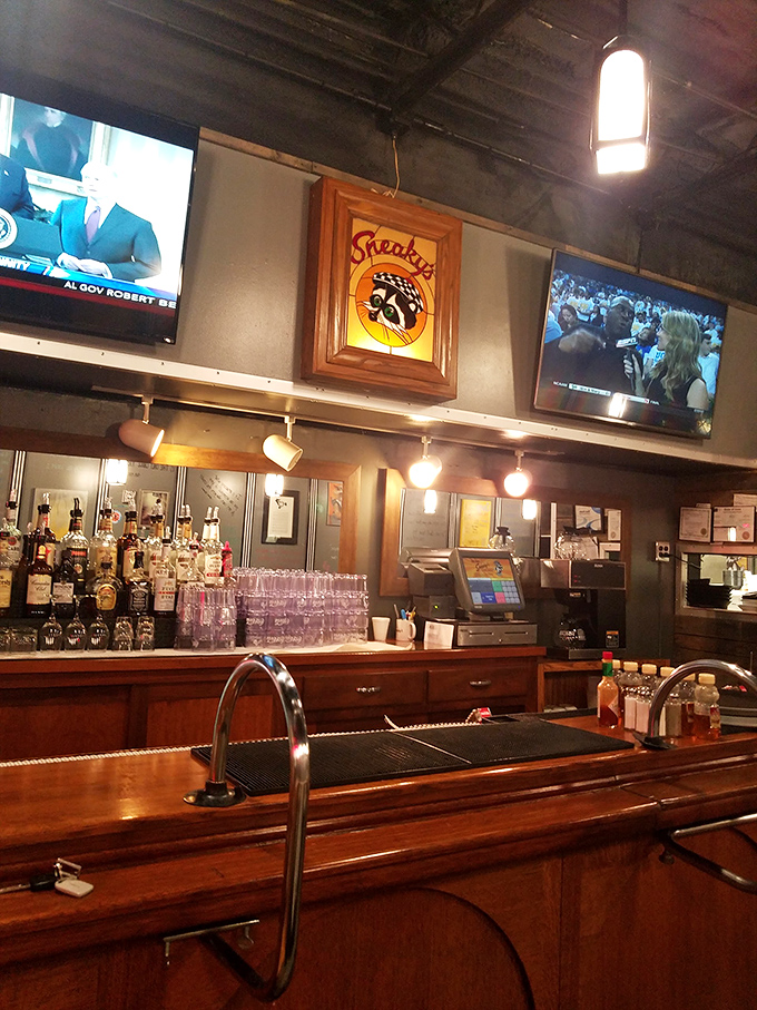 Raise a glass to good taste! Sneaky's bar area proves that even chicken joints can have a touch of class.