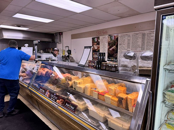 Decisions, decisions. This deli counter is where sandwich dreams come true, one slice at a time.