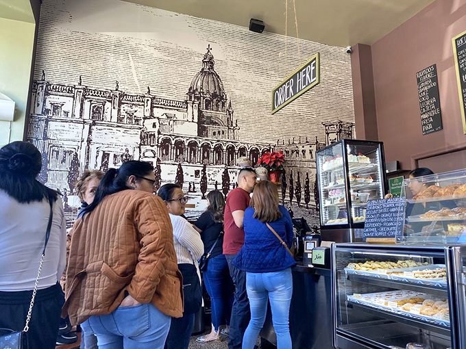 Hungry patrons, unite! This line isn't just a queue&mdash;it's a pilgrimage to the altar of amazing eats.