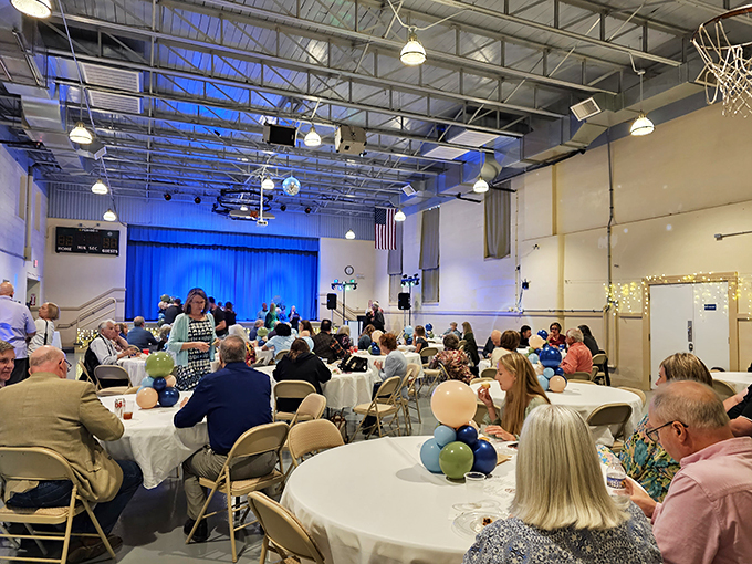 From school assemblies to soirées! This space has graduated from gym class to grand events. Time to polish those dancing shoes!