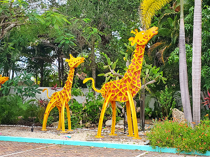 Giraffes or modern art? Why not both! These sunny sculptures are stretching towards the sky like they're trying to nibble on cloud cotton candy.