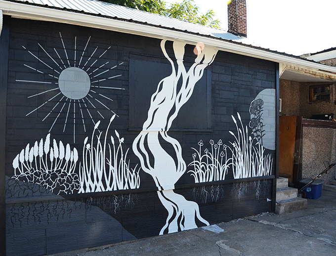 Nature's artistry meets human creativity. This mural brings a slice of serenity to Staunton's urban landscape.