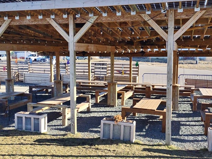 Dine al fresco, Midwest style. This outdoor area is perfect for enjoying your steak under the stars &ndash; or hiding from your diet.