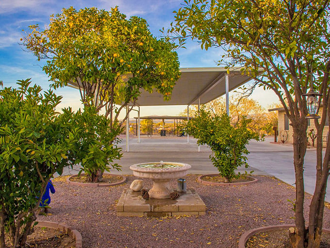 A slice of serenity in the desert sun. This charming courtyard offers a shady respite, complete with a fountain that whispers tales of the Old West.