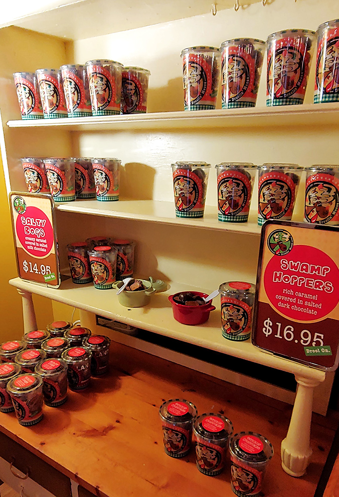 A shelf of dreams come true. It's like someone took all your childhood wishes and dipped them in chocolate.