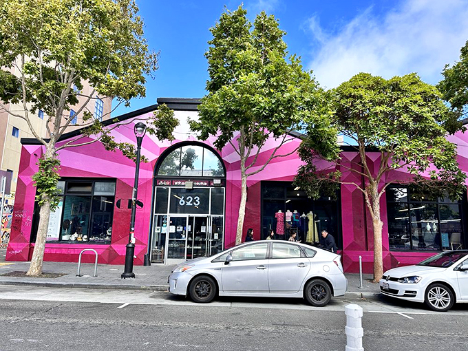 Community Thrift: Where pink meets peculiar! This eye-popping exterior promises a world of wonderfully weird finds inside.