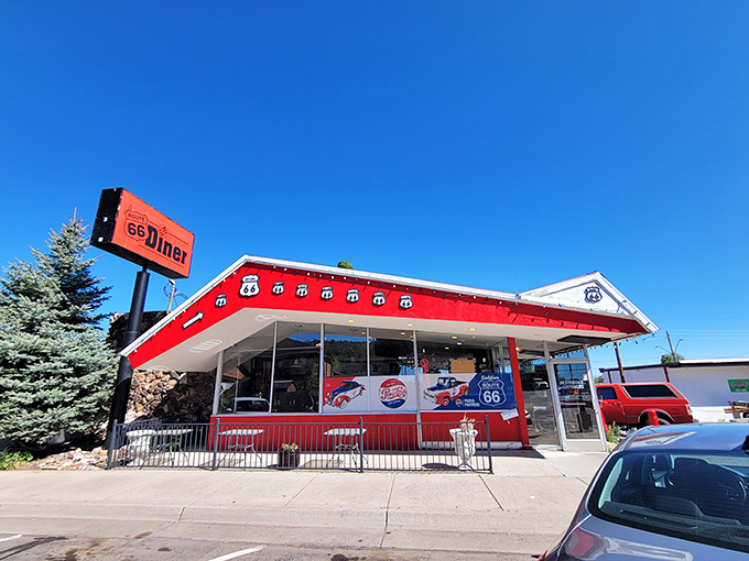 Goldie's Route 66 Diner: Redder than a fire truck and more American than Uncle Sam's stars-and-stripes underwear.