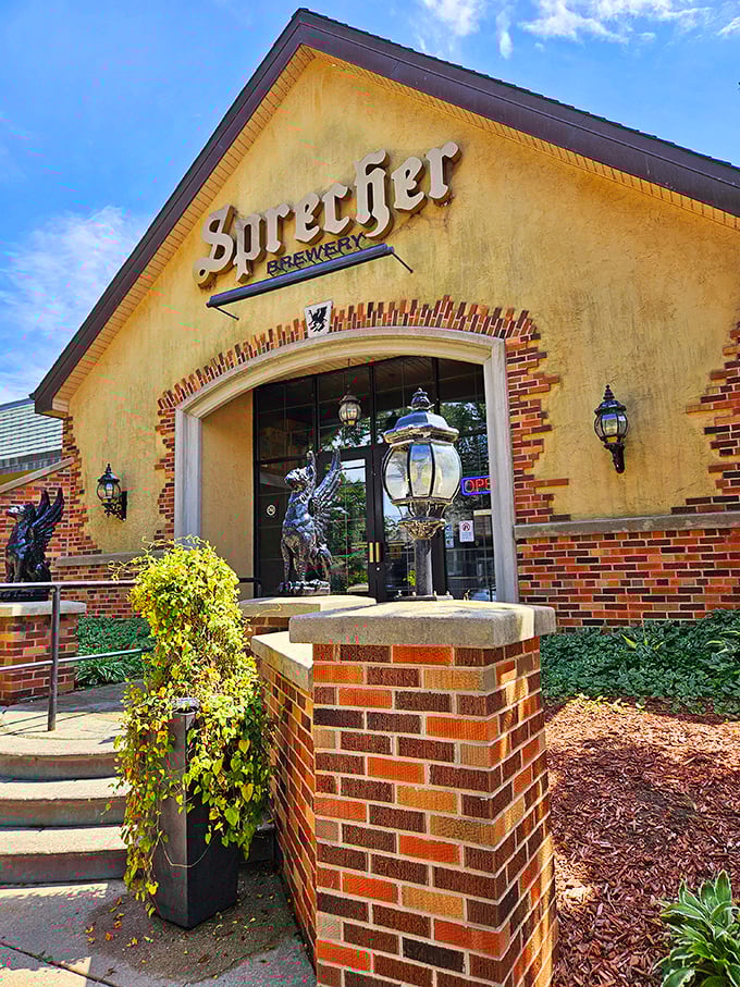 Gargoyles guarding great brews! Sprecher's facade is as intriguing as its beer list &ndash; both will have you doing double takes.