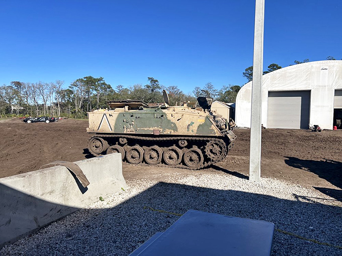 This APC's ready for action! It's like a limo for the apocalypse - roomy, rugged, and ready for anything.