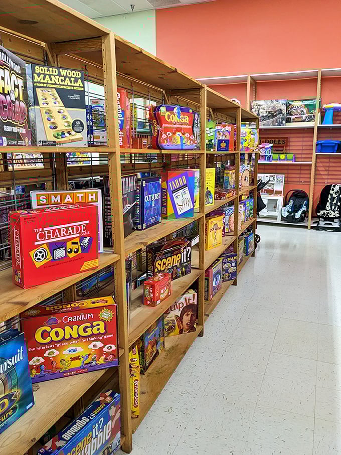 Game night, anyone? From classic Charades to quirky newcomers, this shelf is your ticket to family fun &ndash; no batteries required!