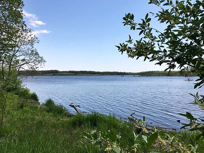 Tranquility, thy name is Shabbona. This lake's so calm, it's practically meditating. Can you hear the stress melting away?