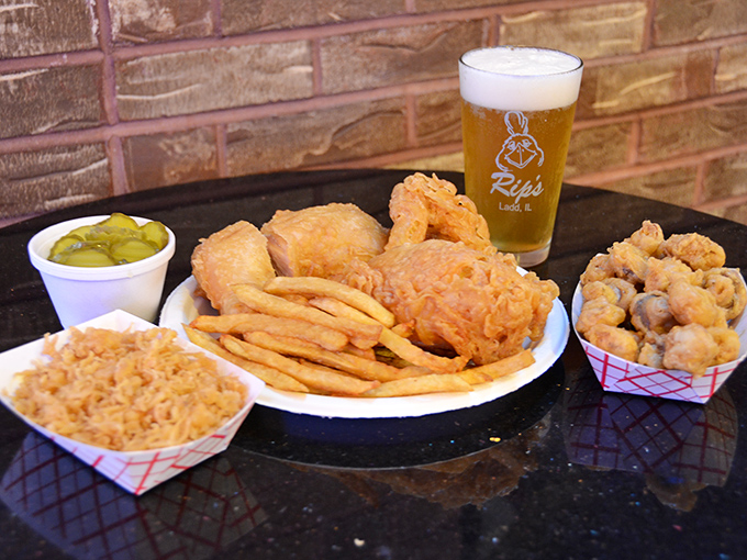 The perfect pairing: crispy, juicy chicken and a cold, frothy beer. It's like a hug for your taste buds.