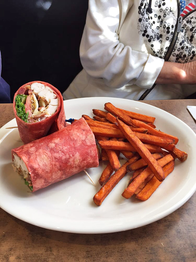 Wrap star! This chicken bacon wrap is ready for its close-up. With those sweet potato fries, it's a meal fit for the Hollywood Walk of Fame.