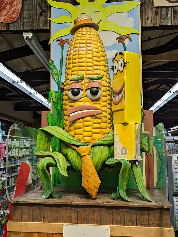 Meet the Kernel of Truth: This corny character is all ears when it comes to welcoming shoppers. He's a-maize-ing!