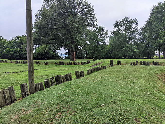 Fort Massac's version of "social distancing." These wooden posts have been keeping their distance since before it was cool.