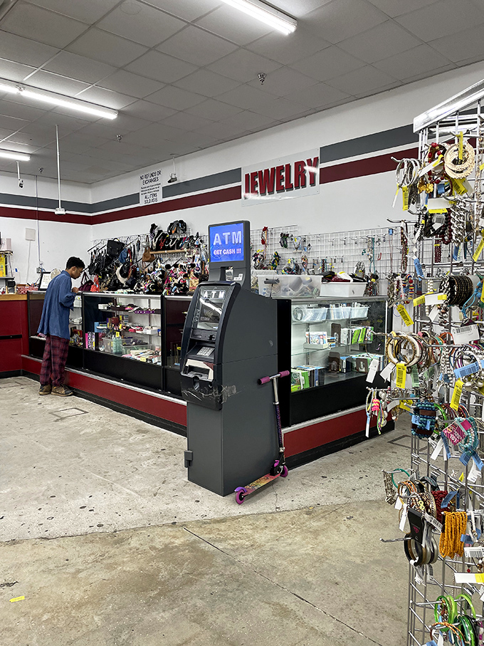 All that glitters isn't gold, but it sure is fun! Costume jewelry and hidden gems alike sparkle under the fluorescent lights, waiting for their moment to shine.